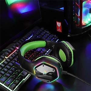 Atrasee USB Pro Gaming Headset for PC PS4 PS5, 7.1 Surround Sound Headphones with Noise Cancelling Microphone, Memory Foam Ear Pads, RGB Lights for Laptop Desktop Mac, Green