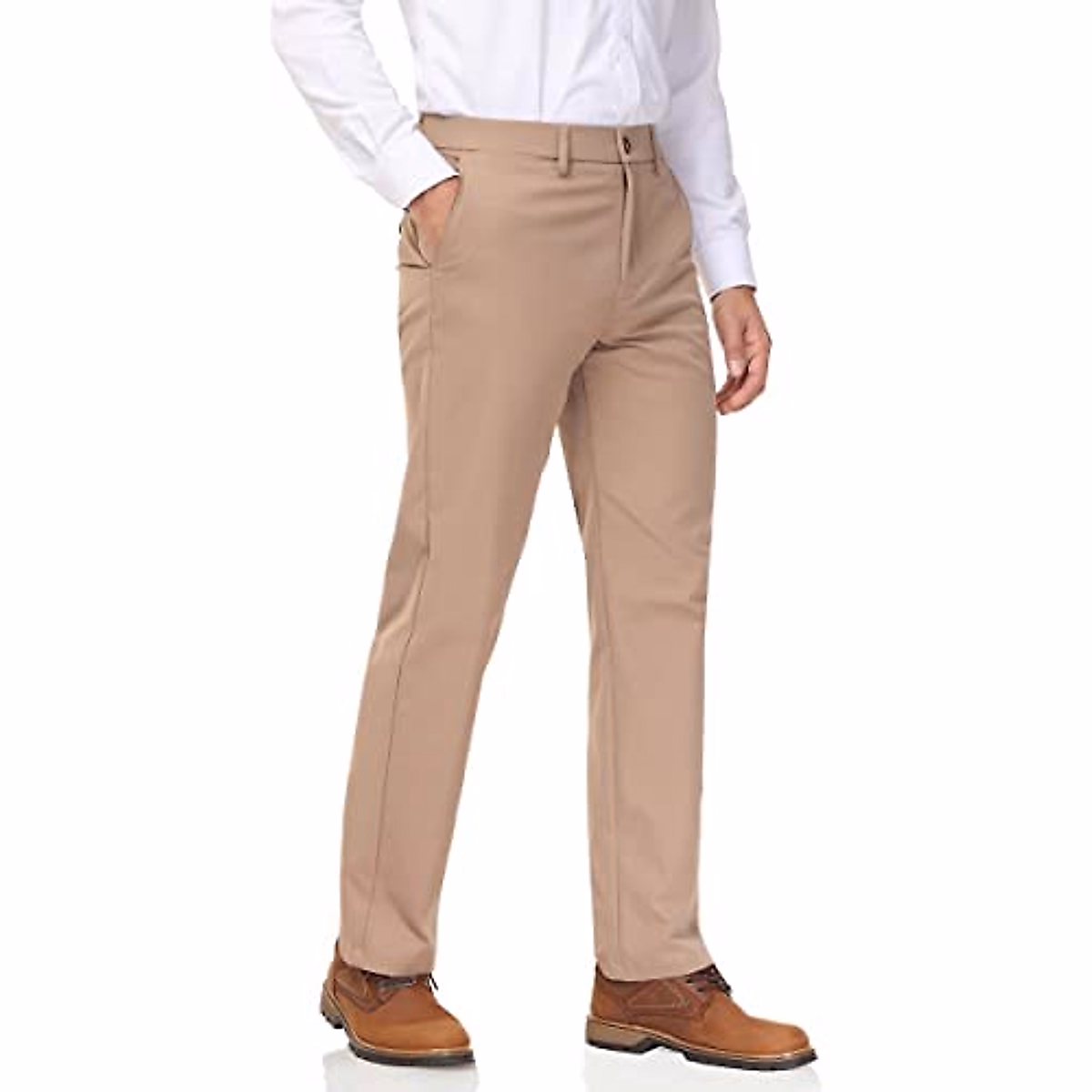 Soojun Men's Classic Fit Wrinkle Resistant Comfort Waist Flex Pant, Khaki, 38Wx30L
