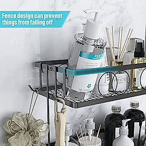 CAEKAIGTA Over The Toilet Storage Shelf, Bathroom Over Toilet Storage Shelf, 2 Tier Above Toilet Storage with Toilet Paper Holder, No Drilling with Wall Mounting Design, Space Saver (Black)