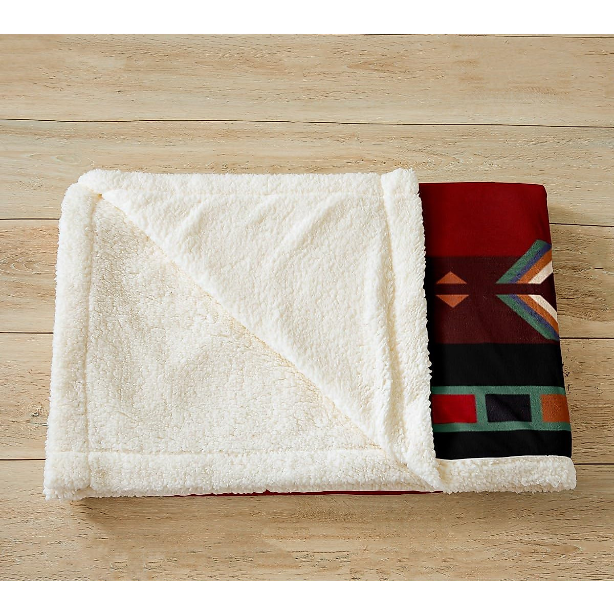 Throw 50"x60" Southwest Native Design Sherpa Blanket Boys Girls Southwestern Geometric Fleece Throw Blanket for Kids Ultra Soft Tribal Plush Blanket Red Green Fuzzy Blanket