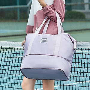 Large Travel Tote Bag, Waterproof Expandable Duffel Gym Tote Bag,Weekender Carry On Overnight Bags for Women with Trolley Sleeve Wet Pocket,travel duffel bags