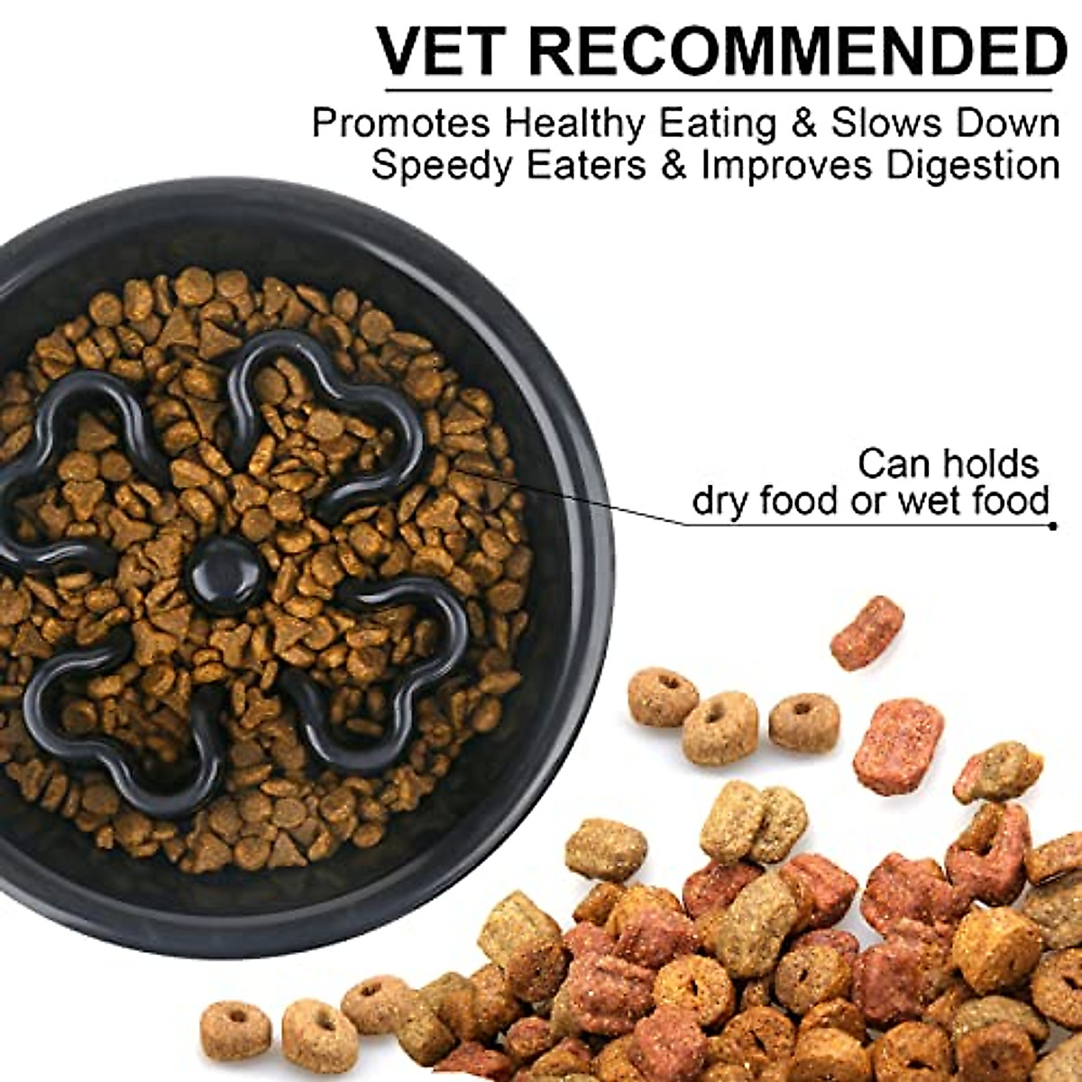 PETIZER Dog Bowls Medium Sized Dog, Slow Feeder Dog Bowls with No Skid Silicone Mat, Dog Food and Water Bowl, Stainless Steel Pet Bowls, 72Oz in Total