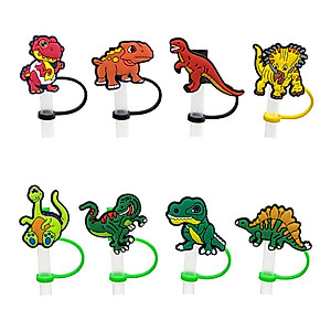 20pcs Silicone Dinosaur Straw Cover Pack Reusable Drinking Straw Caps Lids Dust-Proof Straw Plugs for Straw Tips for Kids Birthday Party Favors School Carnival Reward Prizes Decoration Supplies