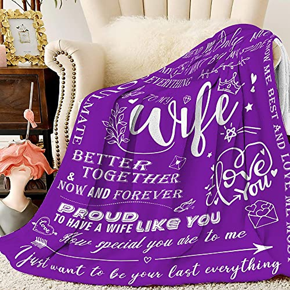 Gifts for Wife, Gifts for Mothers Day, Blanket, Wife Birthday Gift Ideas, Wife Gifts, Birthday Gifts for Wife, Throw Blanket 60" x 50" (Purple)