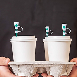 NUOBESTY Reusable Straws 3 Pcs Silicone Straw Tips Cover Cute Reusable Drinking Straw Tips Lids Covers Cap- Proof Straw Plugs for Cup Straws Green White