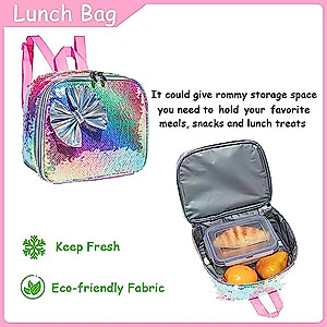 Oruiji Sequin Rolling Backpack for Girls Backpack with Wheels Bowknot Backpack and Lunch Bag Set for Girls Trolley Wheeled Luggage for Elementary Students