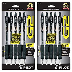Pilot G2 Retractable Premium Gel Ink Roller Ball Pens Extra Fine Point (Black, 10-Pack)