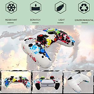 Silicone Skin for Ps5 Controller, 2pcs Anti-Slip Shell Cover Case with 10 Joystick Grips, 2 Pairs L2 R2 for Playsation 5 Controller Wireless Gamepad