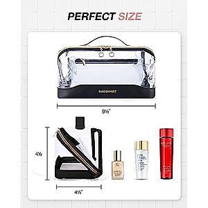 BAGSMART Makeup Bag Cosmetic Bag, Clear Travel Makeup Bag,Water-resistent Makeup Bags for Women Doram Room Essentials Portable Pouch Open Flat Make Up Organizer Bag for Toiletries, Brushes Black