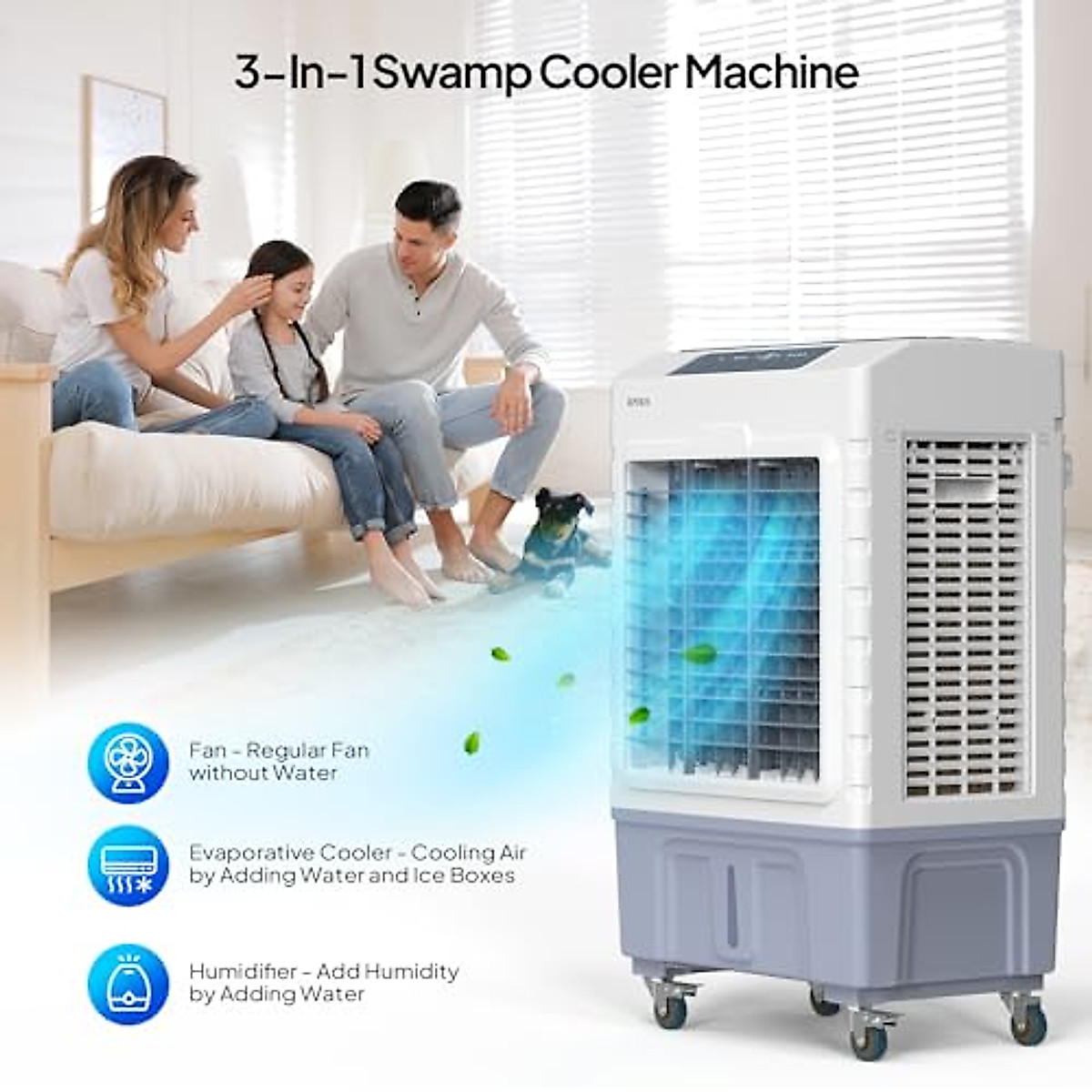 ROVSUN 10.5Gallon Evaporative Air Cooler, 2600CFM Portable Swamp Cooler with Remote Control, Oscillation, 3 Speeds, 7.5H Timer & 40L Water Tank, 3-IN-1 Cooling Fan for Home Office Garage Outdoor