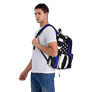 Unisex Backpack Multipurpose Rucksack Anti Theft Backpacks with Padded Straps Big Capacity Backpack American Thin Blue Line Flag Police Love Heart Black Fashion Backpack