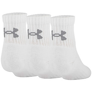 Under Armour Youth Training Cotton Quarter Socks, Multipairs , White (3-Pairs) , Small