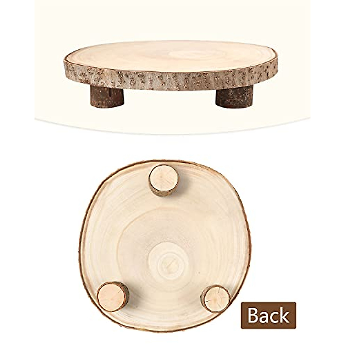Caydo 2 Pieces 10-12 Inch Wood Cake Stand Large Wood Slices Serving Tray for Table Centerpiece, Wedding Cake and Cheese Board