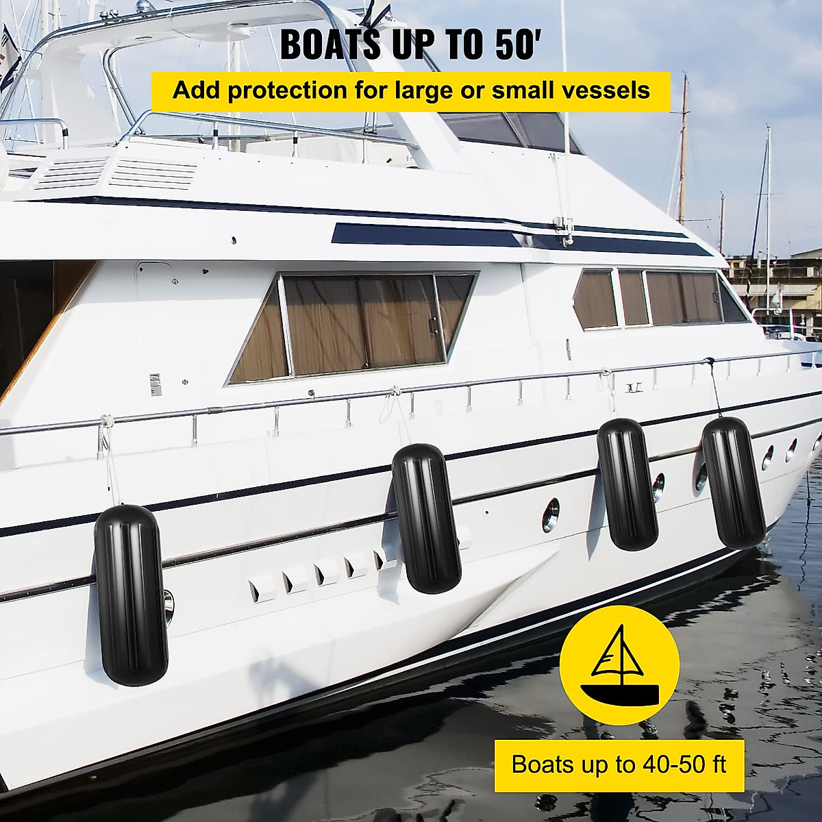Vevor Mophorn 4 Ribbed Boat Fenders 10 x 28 Inch Boat Fenders Bumpers Black Center Hole Bumpers Protection