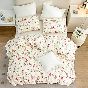 Floral Queen Duvet Cover Set, Luxury Microfiber Floarl Bedding Set Queen, 3 Pieces Queen Floral Duvet Cover, 1 Duvet Cover and 2 Pillowcases with Zipper Closure, Breathable Easy Care (Floarl, Queen)