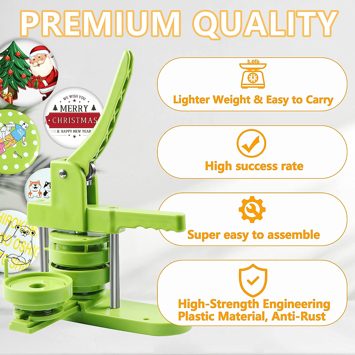 MK.Bear Button Maker Machine 75mm (3 in), DIY Button Pin Maker Machine Kit, Button Press Machine with 100 Sets Button Making Supplies & Circle Cutter & Magic Book