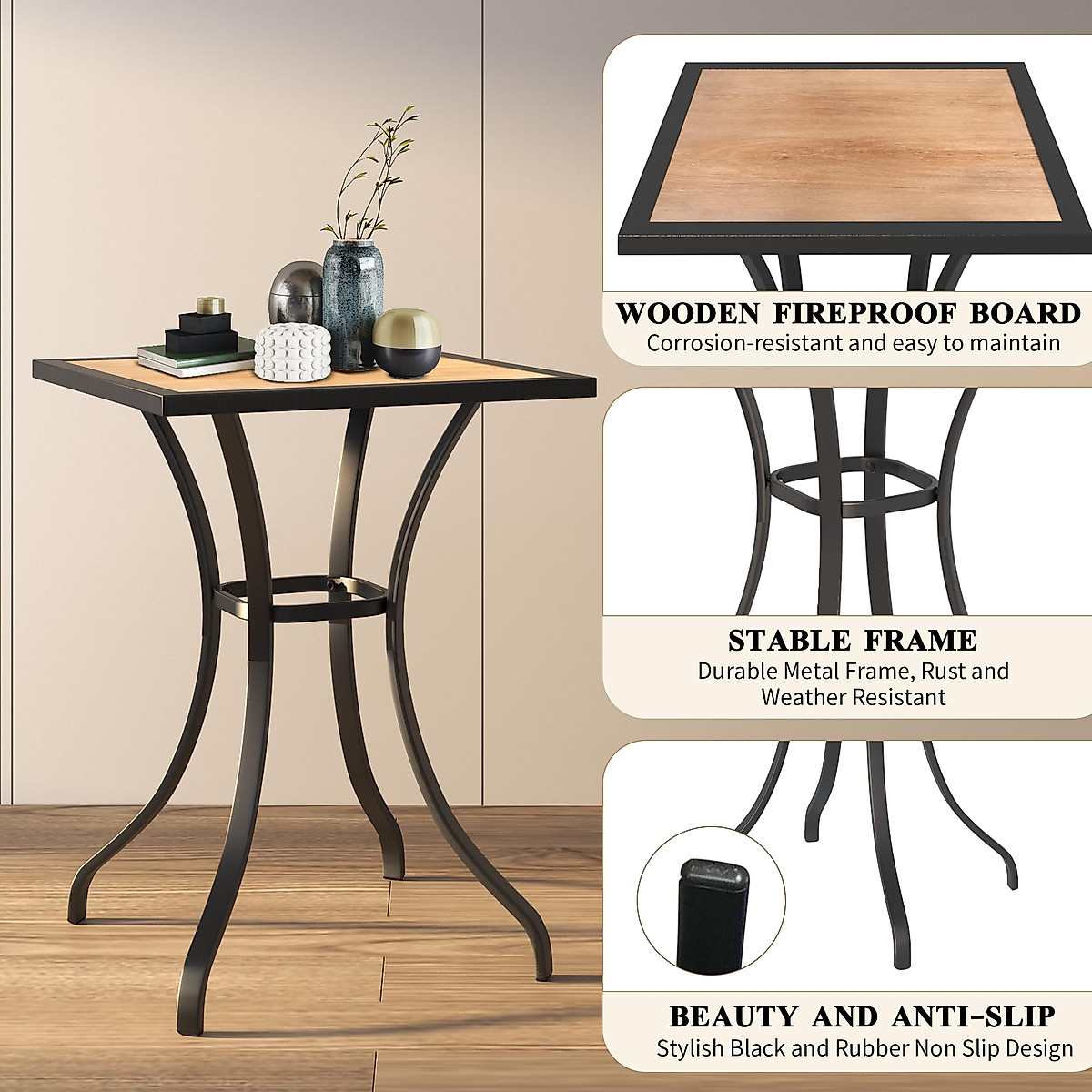 AECOJOY 3 Piece Outdoor Bar Set, High Top Patio Bar Set with Table and Chairs, Bar Height Patio Sets Clearance Plus Outdoor Pub Table and Swivel Chairs for Lawn Garden Porch