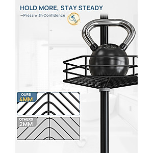 SEIRIONE Corner Shower Caddy Tension Pole, Quick Setup, Rust-Free Bathroom Shower Organizer Corner for Bathtub Shampoo Storage, 4-Tier Adjustable Shelf, Drill Free, Fits 39 to 113 Inch Height, Black