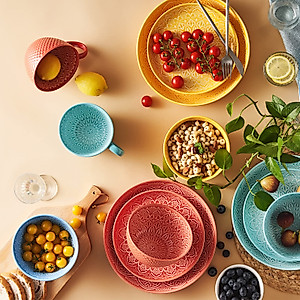 DOWAN Coffee Mugs Set of 4, 21 oz Large Coffee Mugs with Handle, Soup Mugs with Exquisite Relief Craftsmanship for Latte, Cappuccino, Party, Housewarming Wedding Gifts, Vibrant Colors