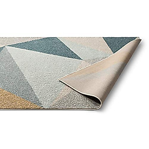 Well Woven Easton Modern Abstract Geometric Triangles Blue, Gold & Grey Area Rug 8x11 (7'10" x 9'10")