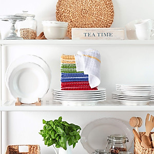 Bedford Home Set of 16 Kitchen Dish 12.5x12.5”-100% Cotton Wash Cloths-Waffle Weave in 4 Colors of Striped & Solids-Dishcloths for Cleaning by Lavish Home, Multiple