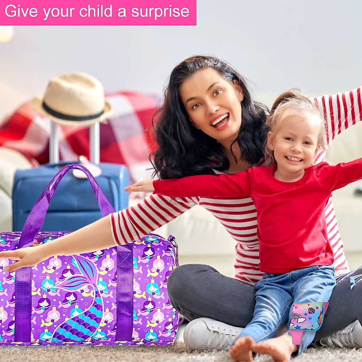 Dance Ballet Bags for Girls, Kids Duffle Gym Bag Travel with Shoe Compartments Sports Ballet Bag Teens Weekender Sleepover Carry On Bag Purple Mermaid