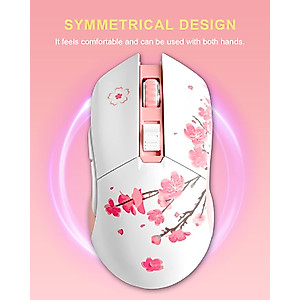 DAREU Sakura Pink Wireless Wired Gaming Mouse, Dual-Mode Rechargeable 7 Programmable Buttons,10K DPI,RGB and 7 Adjustable DPI Levels up to [150IPS] [1000Hz Polling Rate] for PC Notebook Mac