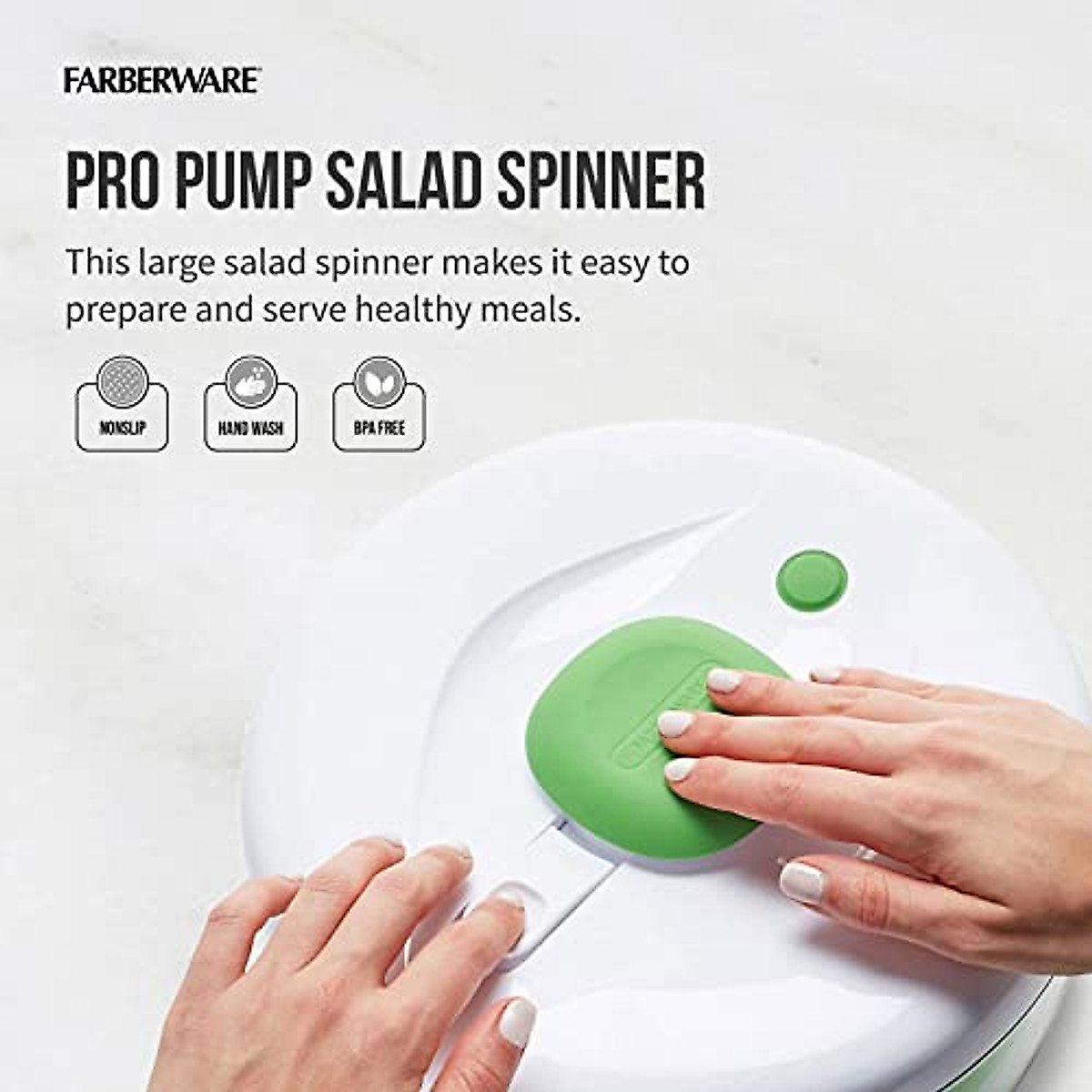 Farberware Easy to use pro Pump Spinner, Large 6.6 quart, Green & Professional Heat Resistant Nylon, Masher & Smasher Meat, Ground Beef, Turkey & More, Hamburger Chopper Utensil, Pack of 1, Black