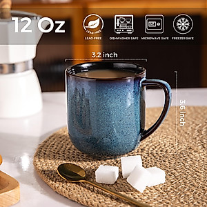 LERATIO 12OZ Ceramic Coffee Mugs Set of 6, Large Porcelain Coffee Cups With Large Handle For Latte,Cappuccino,Milk,Cocoa,|Dishwasher&Microwave Safe Mug Sets,Ideal for Man,Woman,Dad, Mom-Blue