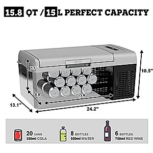 Setpower FC15 Portable 12v Refrigerator, -4℉-68℉ Fast Cooling Car Refrigerator, 15L/15.8Qt Car Fridge Portable Freezer with 12/24V DC & 110/240V AC, Electric Cooler (Black&Grey, 15L)