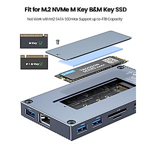 USB C Docking Station with M.2 NVMe SSD Enclosure, ORICO 9-in-1 USB-C Hub Adapter with NVMe Slot(Up to 4TB), PD 100W, 3 x 10Gbps USB3.1 USB-A, Type-C, 4K HDMI, TF/SD, Ethernet RJ45, Audio