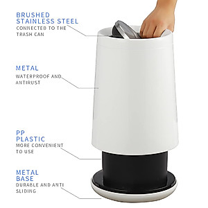 BRIEFHUMAN Household Swing White Bathroom Trash Can，Brushed Stainless Steel，10 L/3 Gallen，Garbage Can with Flipping Lid， for Indoor or Commercial Use, Kitchen,Modern，Living Room,Bedroom