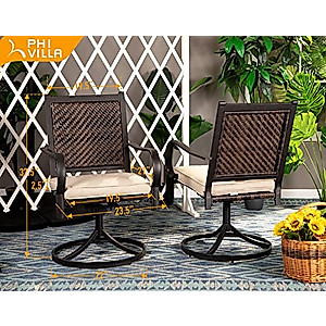 PHI VILLA Outdoor Rattan Dining Chairs Set of 2 Pieces Wicker Swivel Dining Chairs with Cushion for Outside Heavy Duty Wicker Patio Furniture Sets Bistro Chairs for Garden,Backyard,Lawn(2 Pieces)