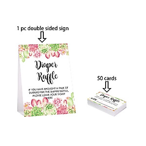 Diaper Raffle Tickets and Sign Shower Games, Decorations, Party Favors – 1 Sign, 50 Cards per Pack(DIAPER-C002)