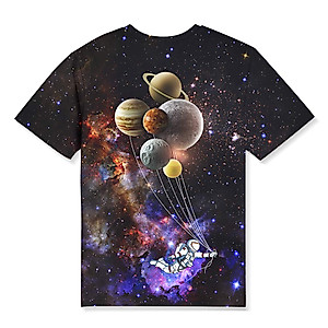 Linnhoy Boys Shirts Girls Shirts Casual Short Sleeve T-Shirt 3D Galaxy Printed Planet Graphic Tees for Kids Unisex Novelty Space Tops 8-10 Years