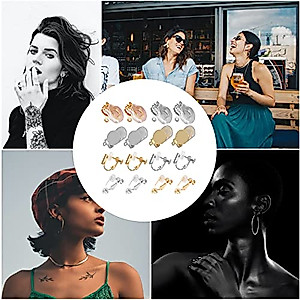 Golden Clip on Earring converters with Silicon Earring Pads, 16pcs Hypoallergenic Round Flat Back Tray Earring Clips Easy Open Loop DIY Earring Making for Women Men Girls Non-Pierced Ears