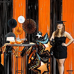 KatchOn, XtraLarge, Black and Orange Foil Fringe - 8x6.4 Feet, Pack of 2 | Graduation Decorations Class of 2023 Orange and Black | Orange and Black Graduation Decorations | March Madness Decorations