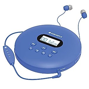 Oakcastle CD100 Portable Bluetooth CD Player | 12hr Portable Playtime | in Car Compatible Personal CD Player | Headphones Included, AUX Output, Anti-Skip Protection, Rechargeable, CD Walkman in Blue