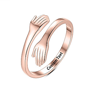 EBAT Simple Dainty Hug Ring Promise Rings for Couples Mens Women's Men Her Thumb Women Adjustable Sterling Silver Cute Teen Girls Aesthetic Personalized Engraved Custom Name