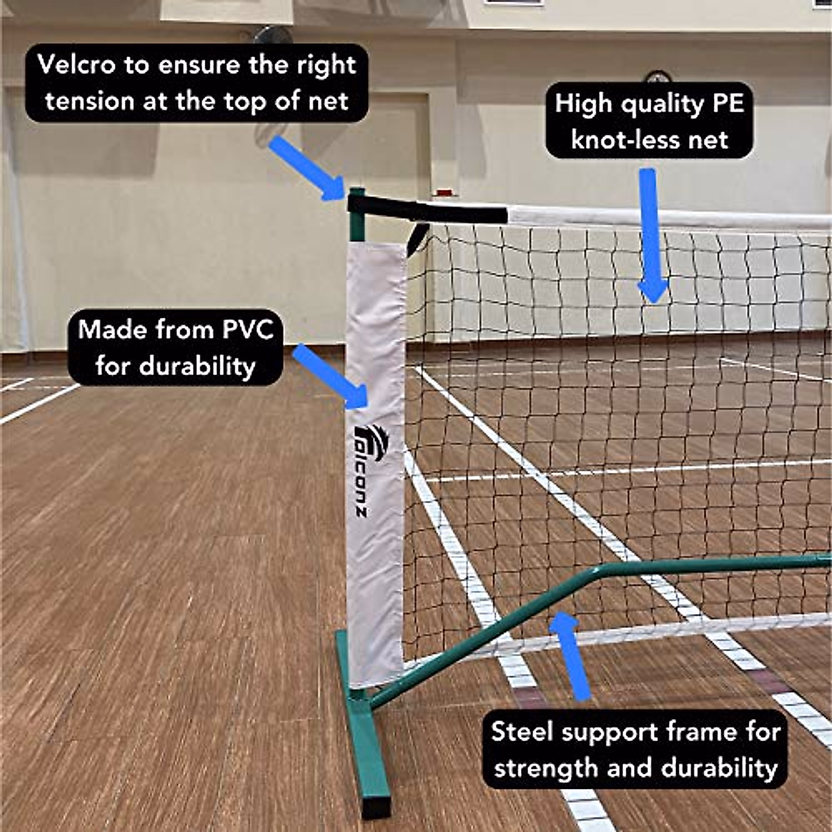 Falconz Regulation Size Pickleball Net for Outdoor and Indoor - Portable 22 Feet Long Net with Steel Frame and PE Netting - Carry Bag Included