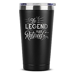 Sodilly Retirement Themed Tumbler Mug - Humorous Gift for Former Colleagues - Retirement Travel Mug - Legend Has Retired Mug - Stainless Steel Tumbler - Legend Has Retired Glass - 16 oz Black Tumbler