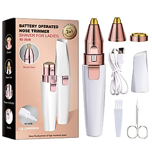 Aeruki 2 in 1 Eyebrow Trimmer & Facial Hair Removal for Women, Rechargeable 100% Painless Hair Remover Eyebrow Razor Hair Shaver for Eyebrow Nose Lips Face Armpit Body with Built-in LED Light