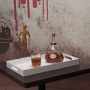 Glossy White Sturdy Acrylic Serving Tray with Handles-12x20 Inch-Serving Coffee Appetizer Breakfast-Kitchen Countertop Tray-Makeup Drawer Organizer-Vanity Table Tray-Ottoman Tray-Decorative Tray