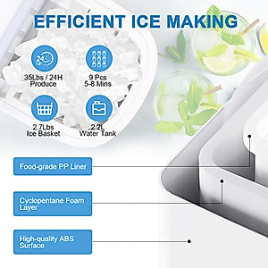 Countertop Ice Maker Machine Portable Ice Maker 35Lbs/24H 9pcs Ice Cubes Ready in 5-8 Mins, Portable Ice Maker for Home/Kitchen/Party