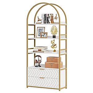 LITTLE TREE Bookshelf, 6-Tier Tall Bookcase with 2 Drawers and Open Storage Display Shelves