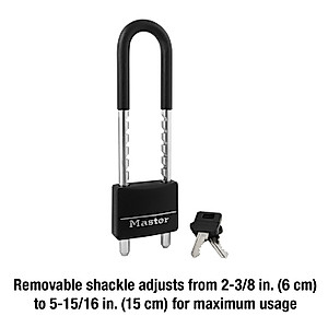 Master Lock 527D Adjustable Shackle Padlock with Key, Black