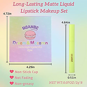 UCANBE 8PCS Dream & Macaron Matte Liquid Lipstick Makeup Set, 24 Hour Long Lasting Lip Gloss Kit, Waterproof Durable Red Lip Stick Lip Stain Make up Gift Kit for Women and Girls