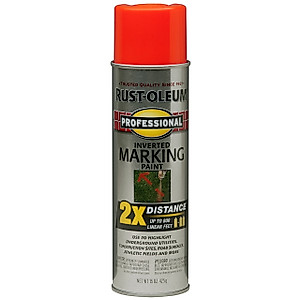 Rust-Oleum 266590 Professional 2X Distance Inverted Marking Spray Paint, 15 oz, Fluorescent Red Orange