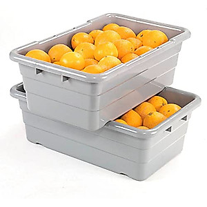 Gray Plastic Bus Tub (Pack of 6) Commercial Tote Box Cross Stack Nest Utility Tote Tub/Bud Box W/O Lid, 25” L x 16” W x 9” H - for Food Service, Airport, Cafeteria, Seafood, Vegetables, Transporting