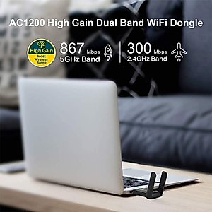 WiFi Adapter, 1200Mbps Dual Band 5G/2.4G Wireless Network Adapter, USB 3.0 MU-MIMO WiFi Dongle with High Gain Antennas for Desktop PC, Supports Windows/Mac OS X